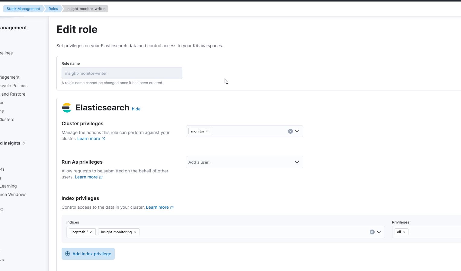 Elasticsearch security - Insight Manual